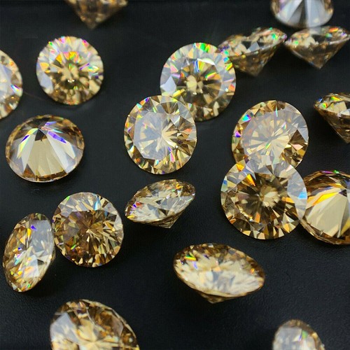 Champagne Color Round Cut Moissanite Diamond Loose Gemstone VVS1 GRA ...