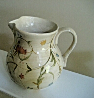 PRETTY TAN FLOWERED 8 INCH HIGH HOME BRAND PITCHER - EX CONDITION ...