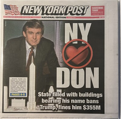 NY POST - 2/17/24 - DONALD TRUMP BANNED FROM NEW YORK - ELECTION ...