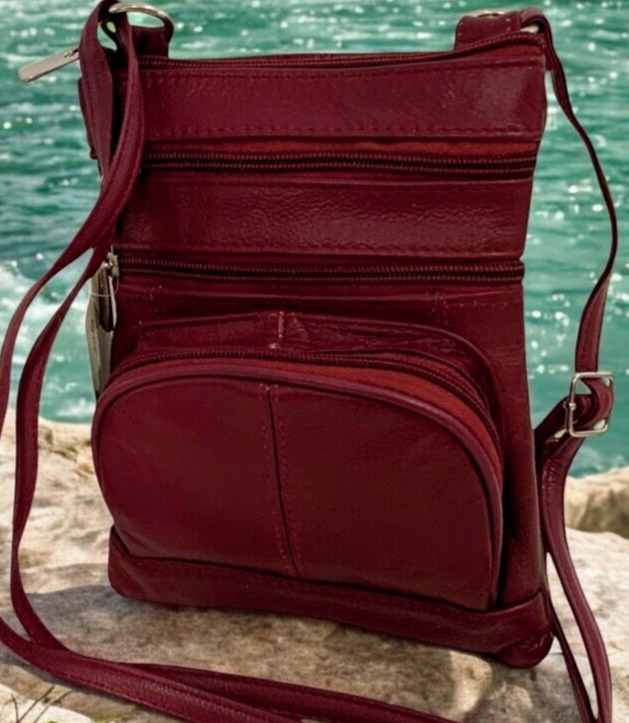 New Dark Red Small Leathers Crossbody Messenger Purse Bag Adjustable ...