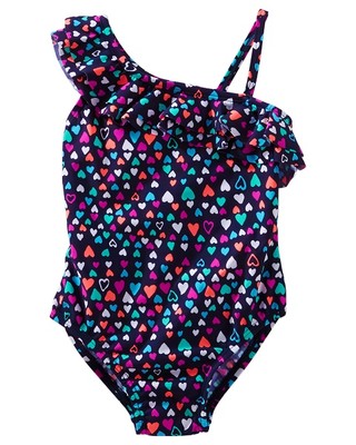 OshKosh Girls' Heart Print Ruffle One-Piece Swimsuit Hearts Girl Size 4 ...