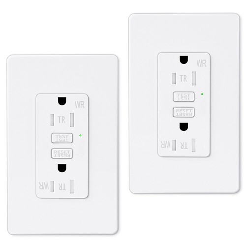 2PK Ultra-thin GFI Outlet 15A WR TR GFCI Receptacles with Plate Kitchen ...