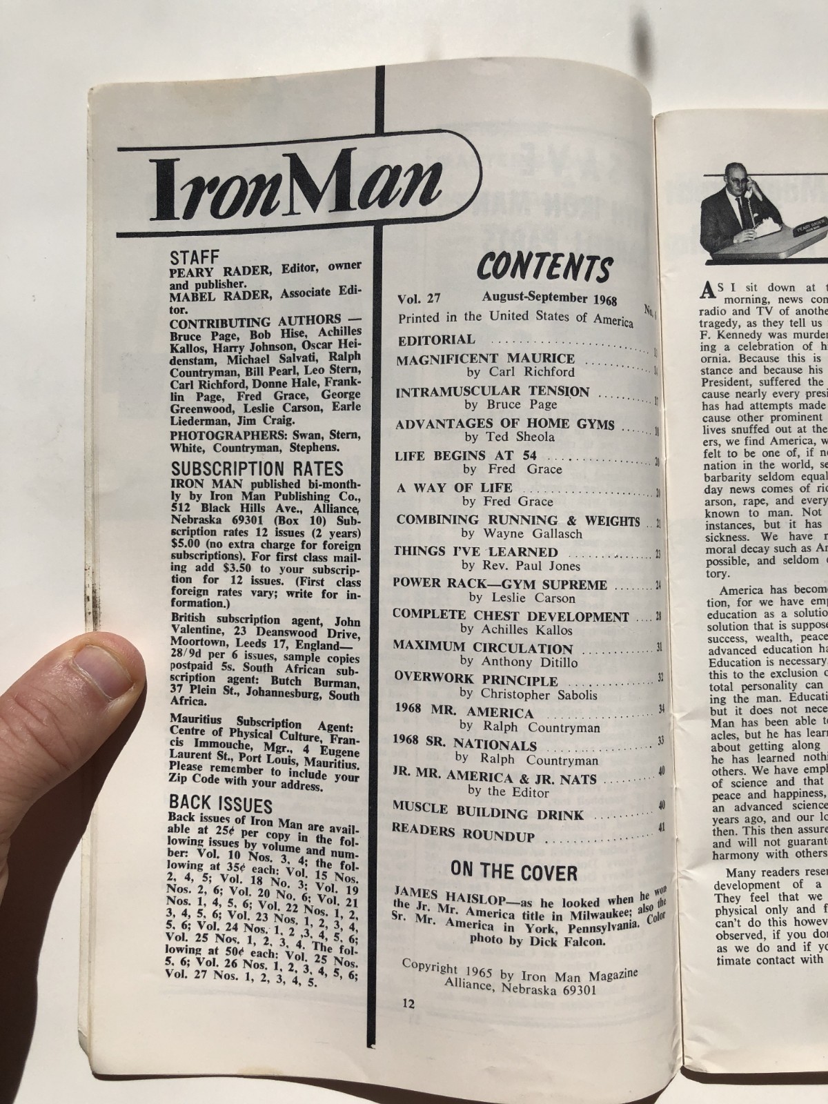 August 1968 The Iron Man Bodybuilding Magazine Mr America James Haislop ...