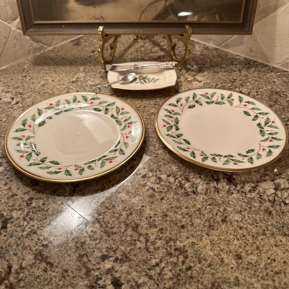 2 Lenox Dimension Collection Holiday Salad Plates 8” Luncheon , Gold ...