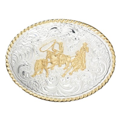 Crumrine Western Mens Belt Buckle Oval Team Roper Gold Silver C01580 | eBay