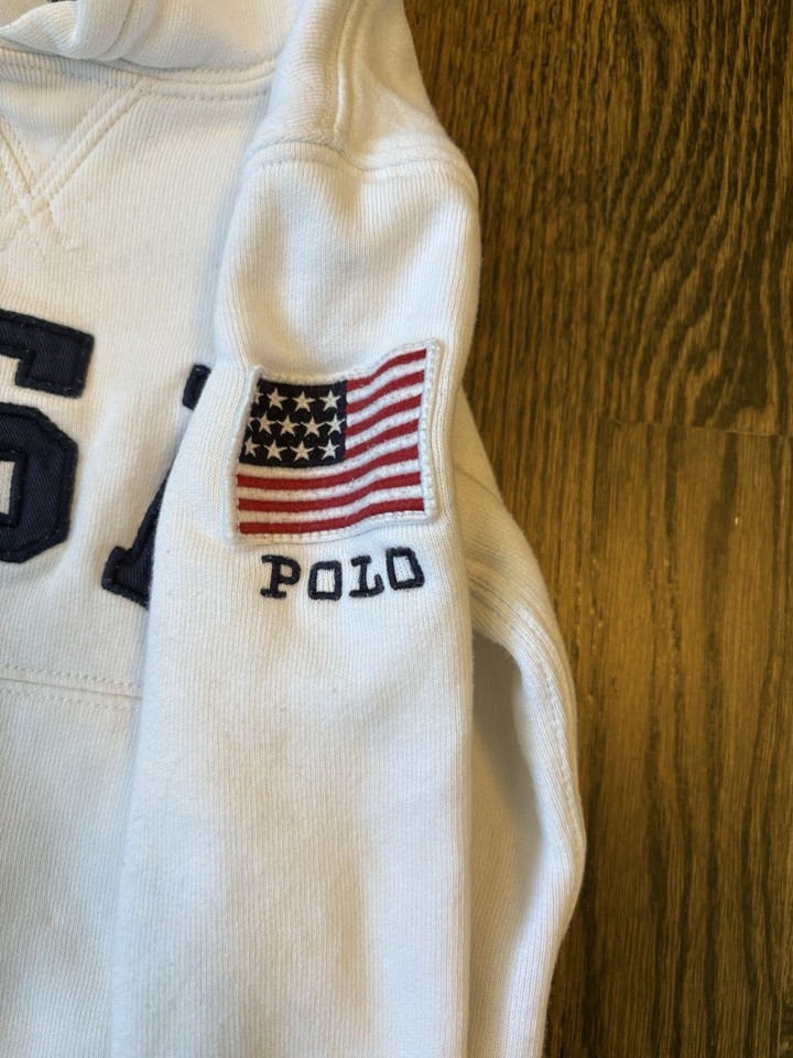 Polo Ralph Lauren USA Hoodie Toddler 4/4T White & Blue with Flag | eBay