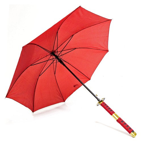 Unique Katana-Style Umbrella with Red Canopy & Faux Ray Skin Samurai ...