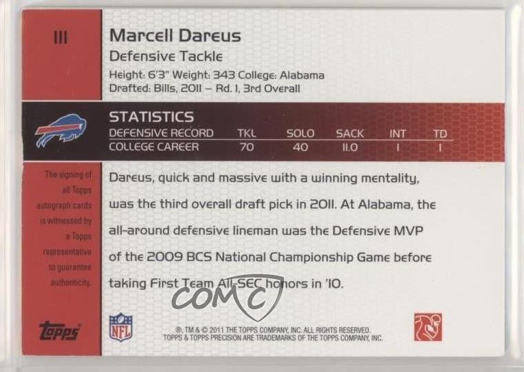 2011 Topps Precision Rookie Auto Gold Ink /50 Marcell Dareus #111 Auto ...