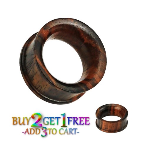 Pair 8g-40mm CONCAVE SONO WOOD TUNNELS Double Flat Flare Gauges Ear ...