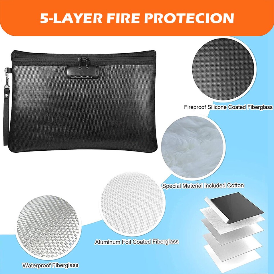 Large FireProof Document Bag with Lock Waterproof A4 Heat Insulated ...
