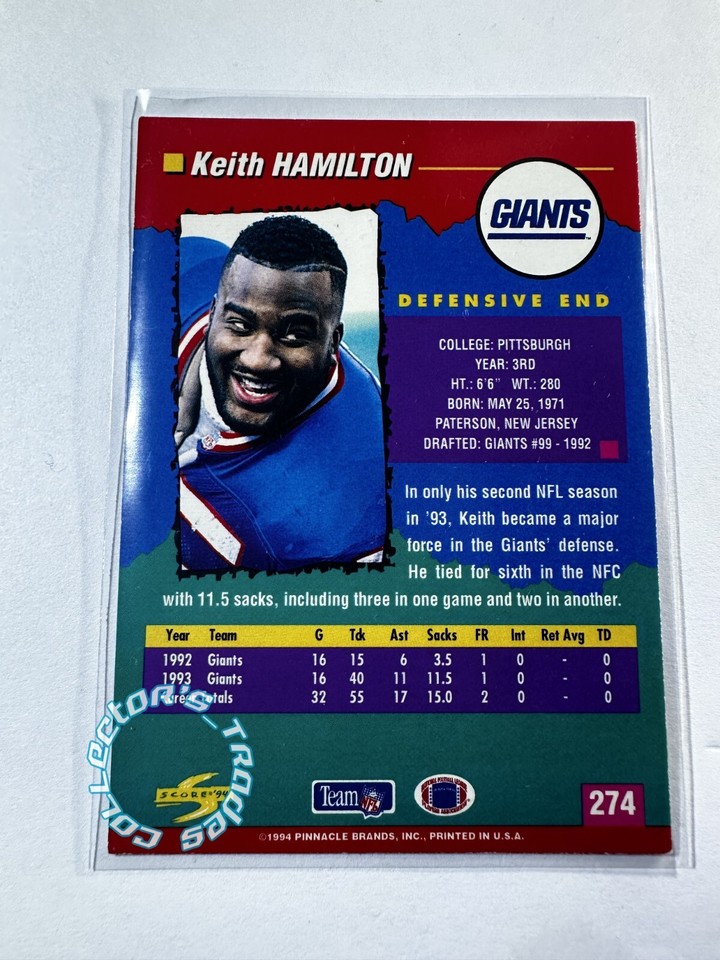 Keith Hamilton 1994 Score NFL No.274 New York Giants DE | eBay