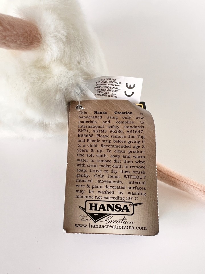 Hansa Creations White Mouse Art 5323 Realistic Plush White Mouse/ Rat ...