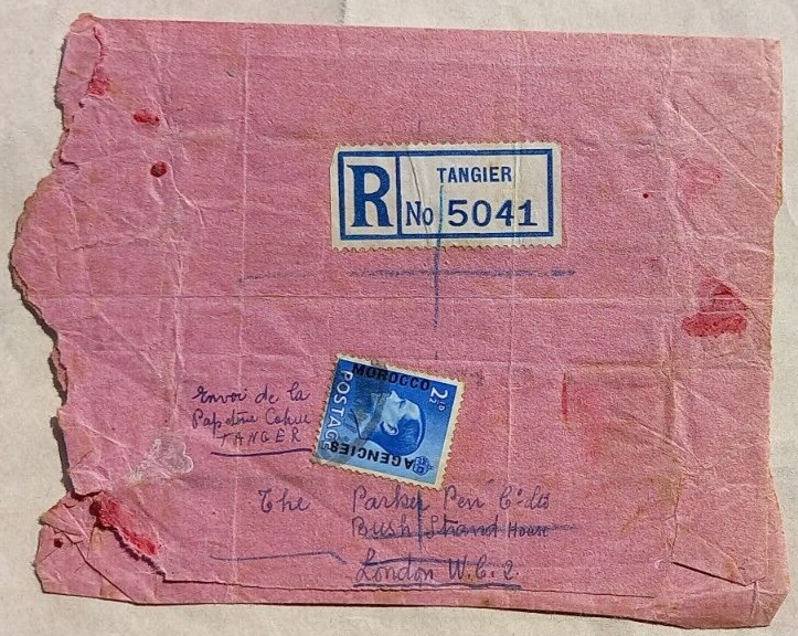 MOROCCO AGENCIES 1936 TANGIER REGISTERED SMALL PARCEL WRAPPER WITH 2½d ...