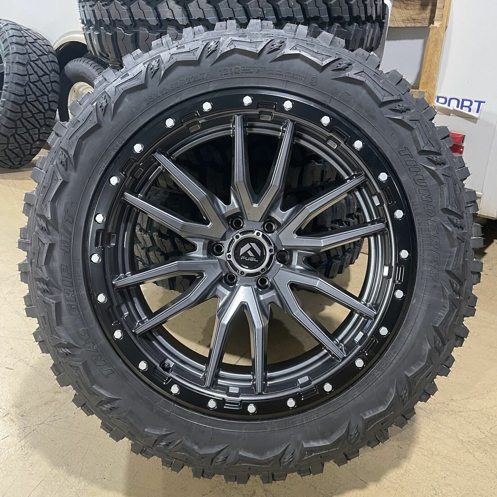 20x10 Fuel D680 Gray Rebel 33" MT Wheel Tires Package 8x170 Ford Super ...