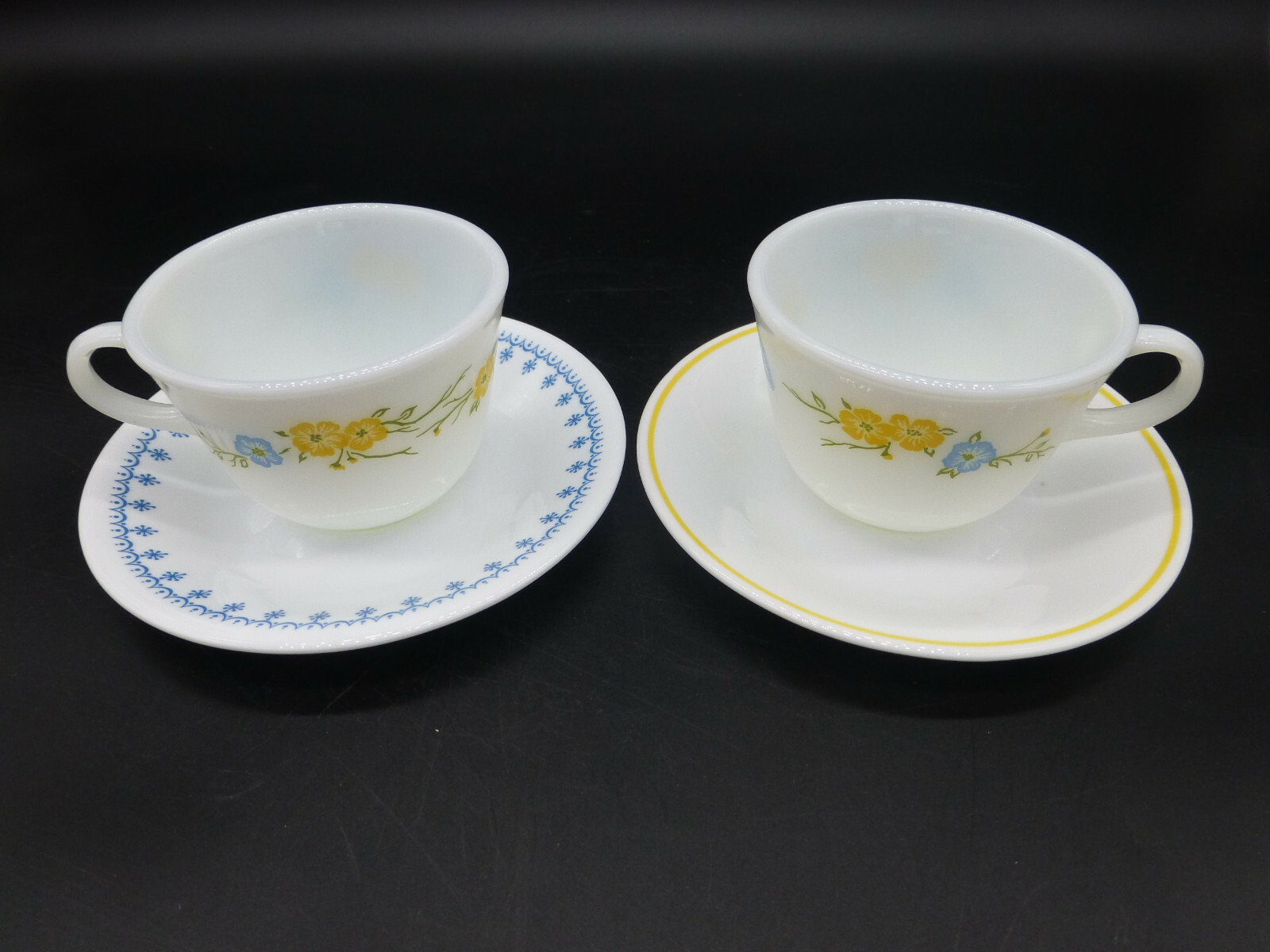 6 Vintage Pyrex Flirtation Yellow Blue Flowers Butterfly Cups & Corelle ...