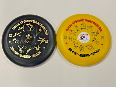 2 Frisbees Yellow Black 175 Grams XV Olympic Games Disk Calgary Alberta ...