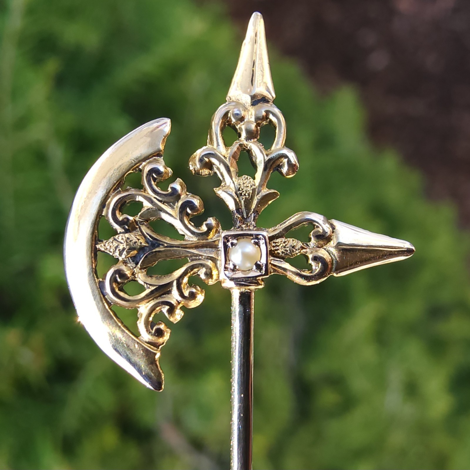 14k Stick Pin 🔥 Medieval Halberd Polearm Axe 🔥 Rest… - Gem