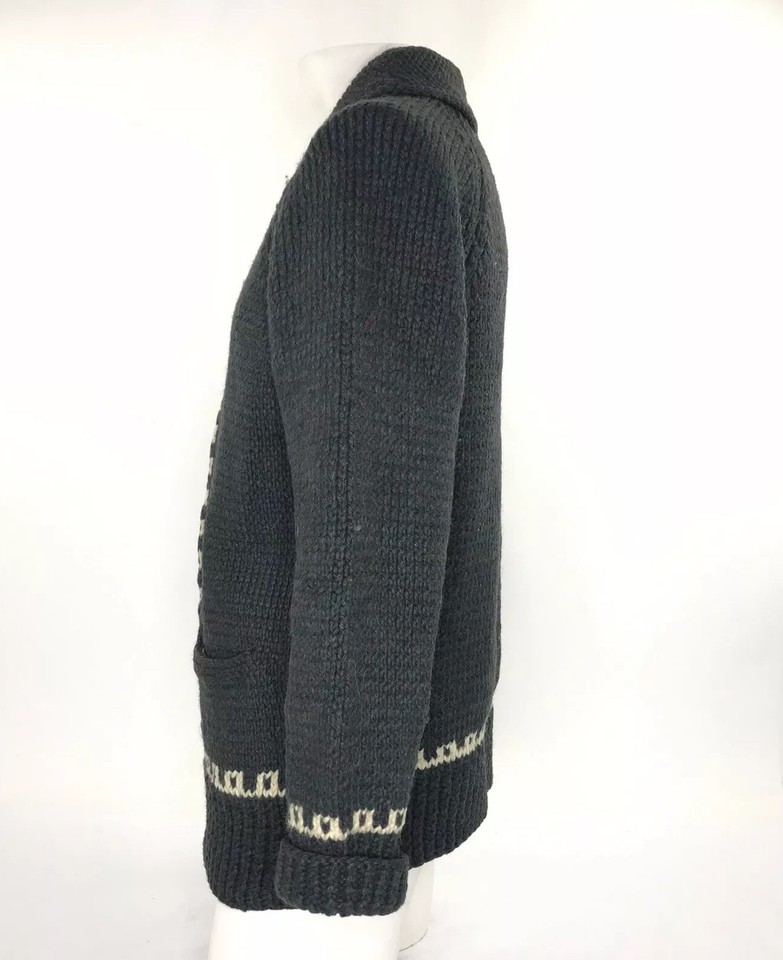 Woman’s Jacket Curling Sweater Hand Knit Shawl Collar Geometric Vintage ...