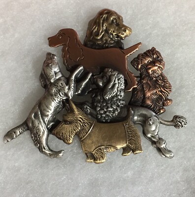 Dogs Playing Brooch Pin Mutts Poodle Puppy Jewelry Retriever Cute! A671 ...