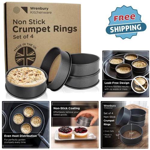 Crumpet Rings Carbon Steel 3.5" Nonstick Set of 4 Molds for Pancakes ...