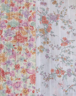 VINTAGE Floral DIMITY Open-Weave Fabric 2 Pieces Coral Peach Cotton 1. ...