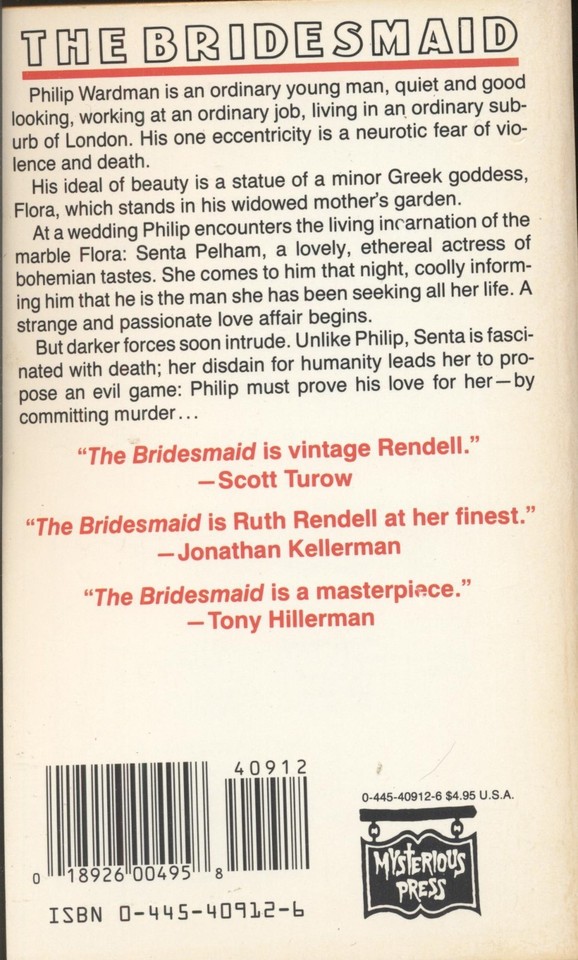 THE BRIDESMAID By RUTH RENDELL Mysterious Press PB 1989 1990 1st | eBay