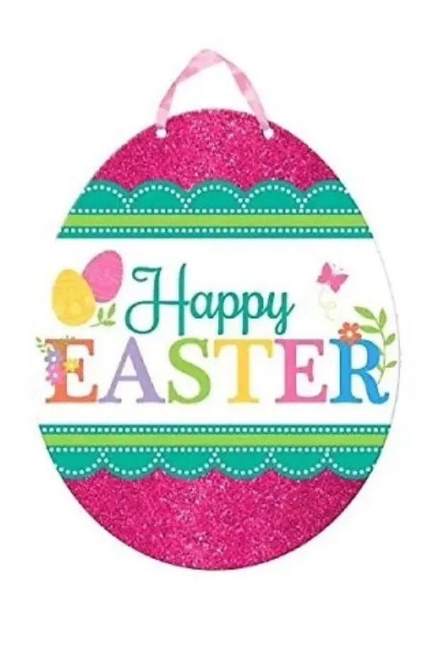 amscan Happy Easter Hanging Egg Sign 11.5" x 9.25" Glitter Egg ...