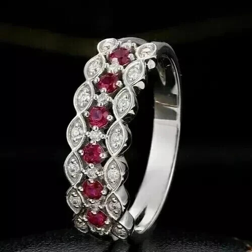 2CT Round Cut Lab Created Red Ruby Diamond Engagement Ring 14K White ...
