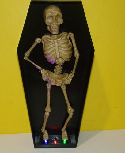 Magic Power Halloween Dancing Light Up White Skeleton In Casket Plays ...