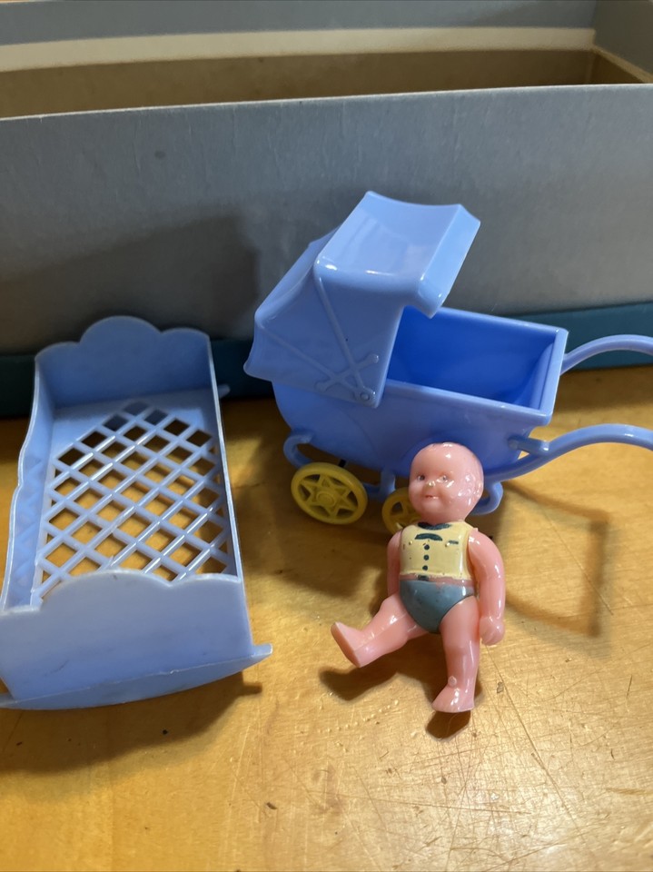 Renwal Plastic Blue Baby Buggy Stroller Pram Dollhouse Furniture Baby ...