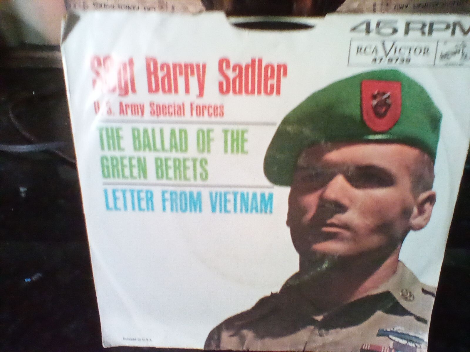 SSgt BARRY SADLER 7" 45 RPM - "Ballad of the Green Berets" with G+ cond ...
