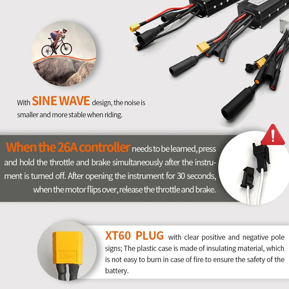 Ebike 24V-48V 17A 26A 30A Sine Wave Controller+S966 Display for 250W ...