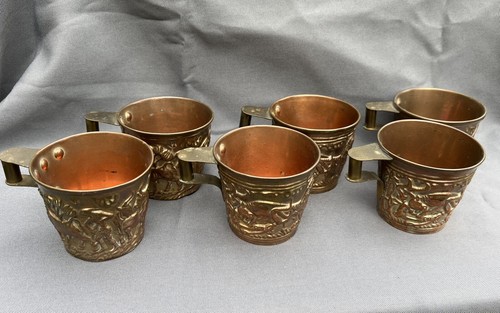Greek Minoan Brass Cups~Bull Relief~Ancient Reproduction~SET OF 6 Hand ...