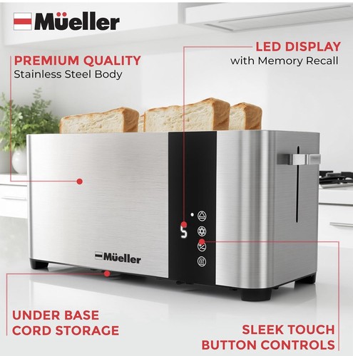 Mueller UltraToast Full Stainless Steel Toaster 4 Slice, Long Extra ...