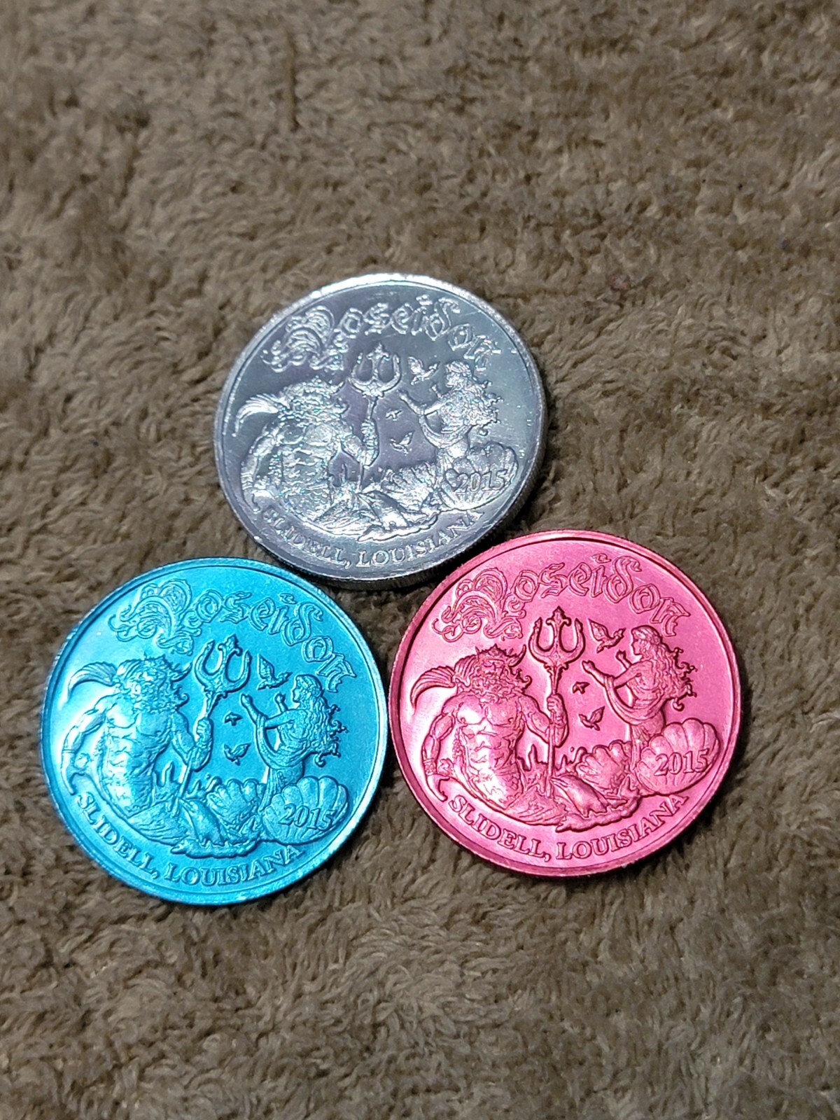 2022 Mardi Gras Slidell , La , Krewe Of Poseidon 3 Doubloon Set Al, Red ...