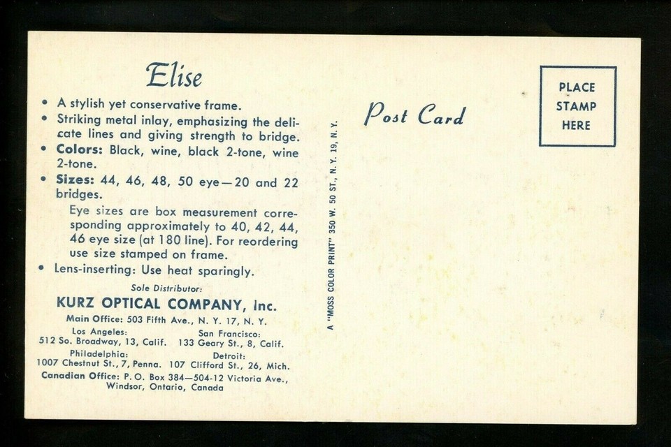Optical Eye Postcard Advertising Glasses Kurz Optical Co New York NY ...