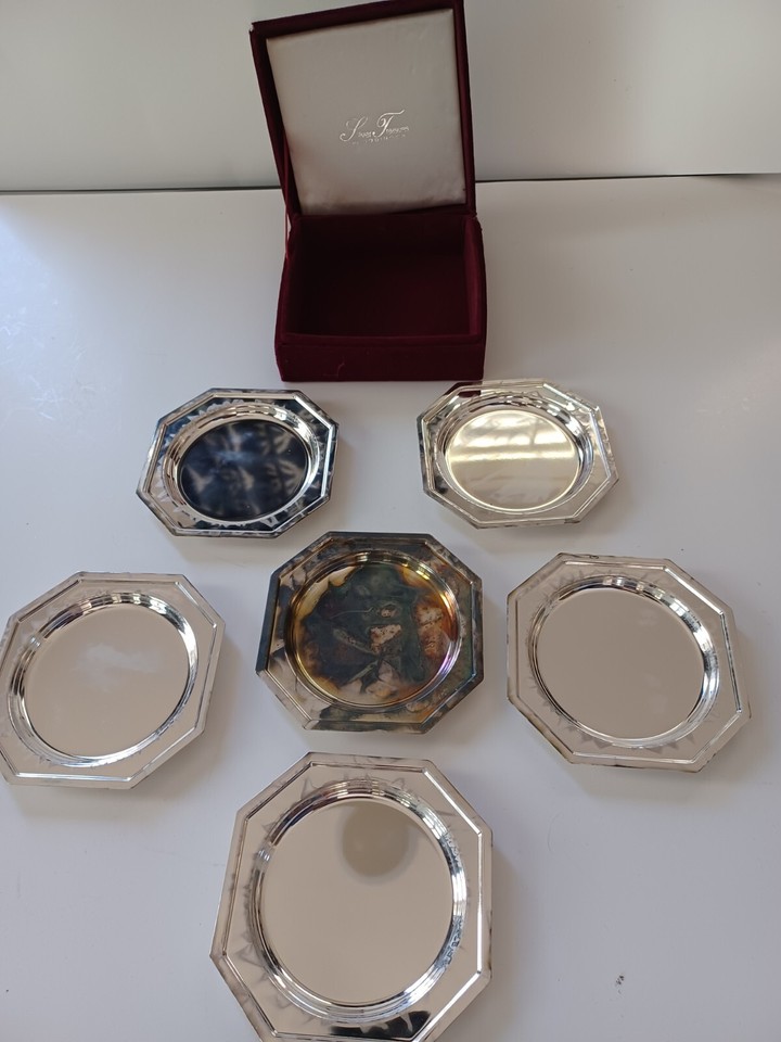 Godinger Silver Art Co. 6 Silver Plate Coasters With Burgundy Velvet Box | eBay