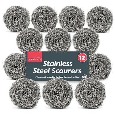 12pk Stainless Steel Scourers Heavy Duty Kitchen Wire Pan Pads Washing ...