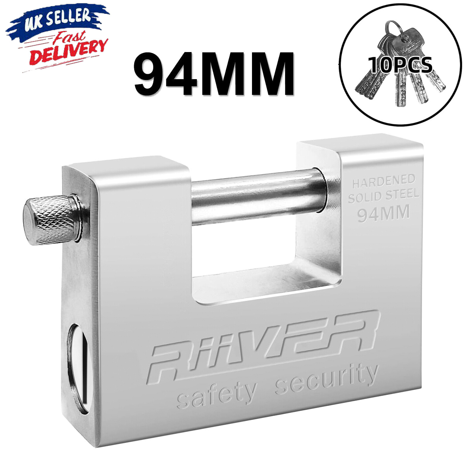 94mm Heavy Duty Padlock &10 Keys Armoured Steel Shutter Warehouse ...