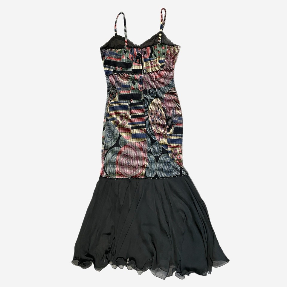 Vintage 80s/90s Janine Abstract Mosaic painted sheer hem dress stretch ...