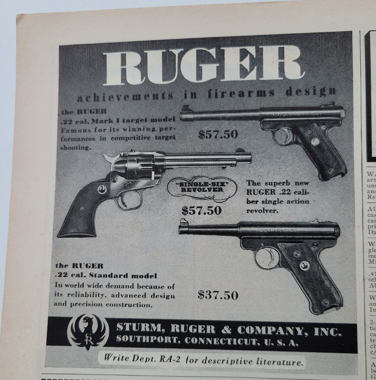 1954 Sturm Ruger Mark 1 target Standard model and revolver gun vintage ...