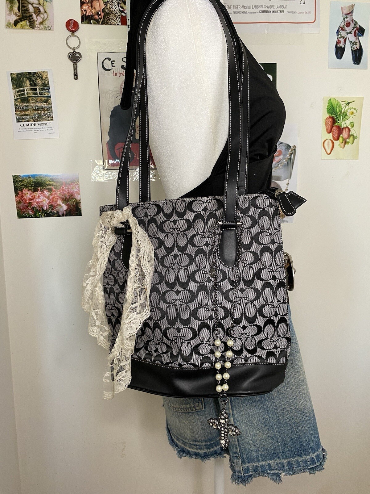 Grey and Black Coach Y2K Shoulder Bag with lots of space and inside ...
