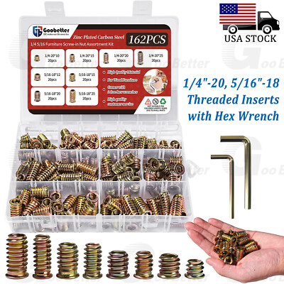 165pcs Threaded Hex Drive Insert Fixing Wood Screw Inserts Nuts 1/4"-20 ...