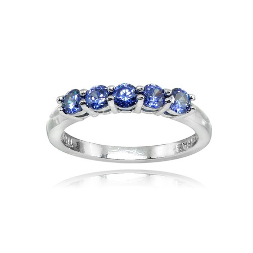 3.5mm Round Simulated Tanzanite Polished Sterling Silver Five Stone ...