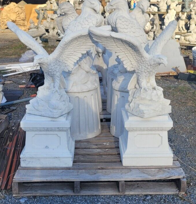WHITE Concrete EAGLE STATUE Pair.44'' TALL. WITH PEDESTALS (4 PIECES ...