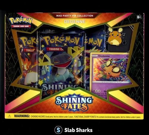 POKEMON TCG SHINING FATES MAD PARTY PIN COLLECTION DEDENNE SEALED BOX ...
