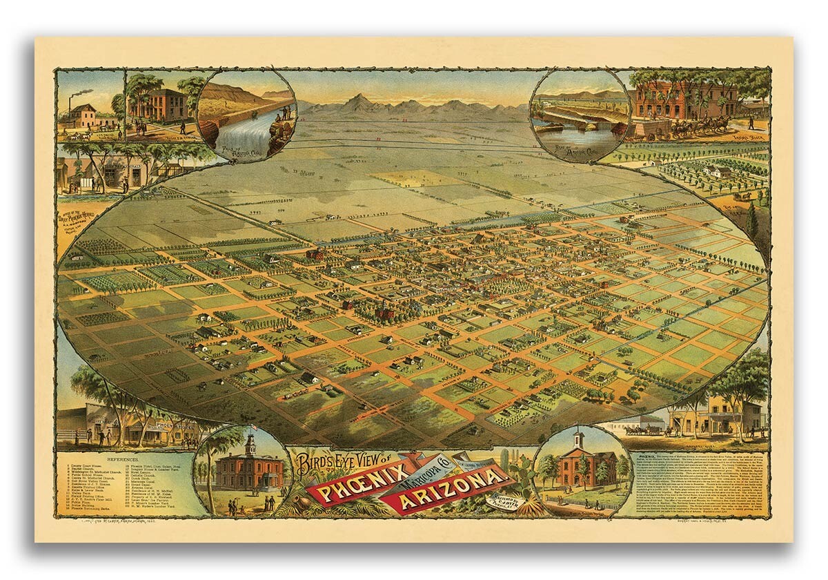 Phoenix Arizona 1885 Historic Panoramic Town Map - 16x24 | eBay