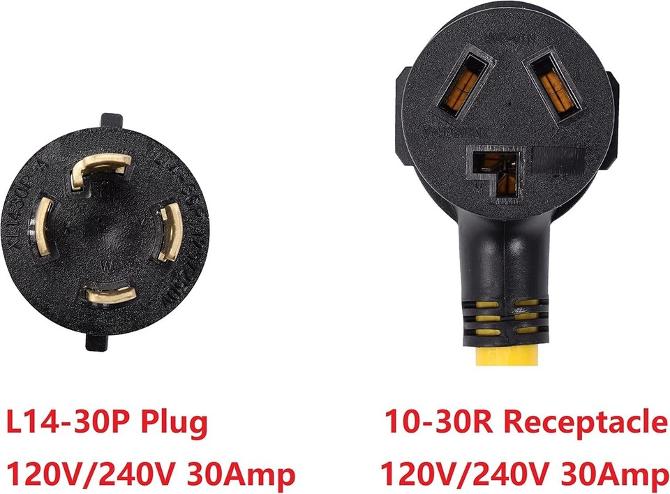 NEMA L14-30P to 10-30R 240V 30 Amp 4 Prong Twist Lock Male Plug to 3 ...