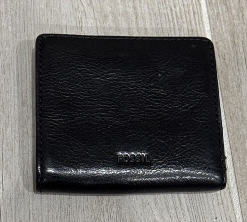 FOSSIL Black Mini Wallet SL7150 Bifold Snap Leather 3.5” x 4” | eBay