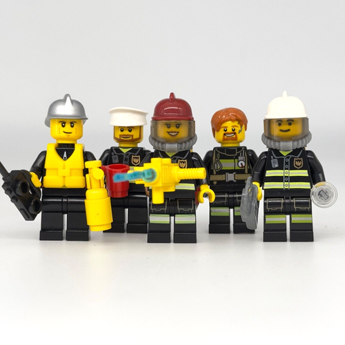 Lot of 5 LEGO Firefighters Minifigures w/Accessories City Fireman ...